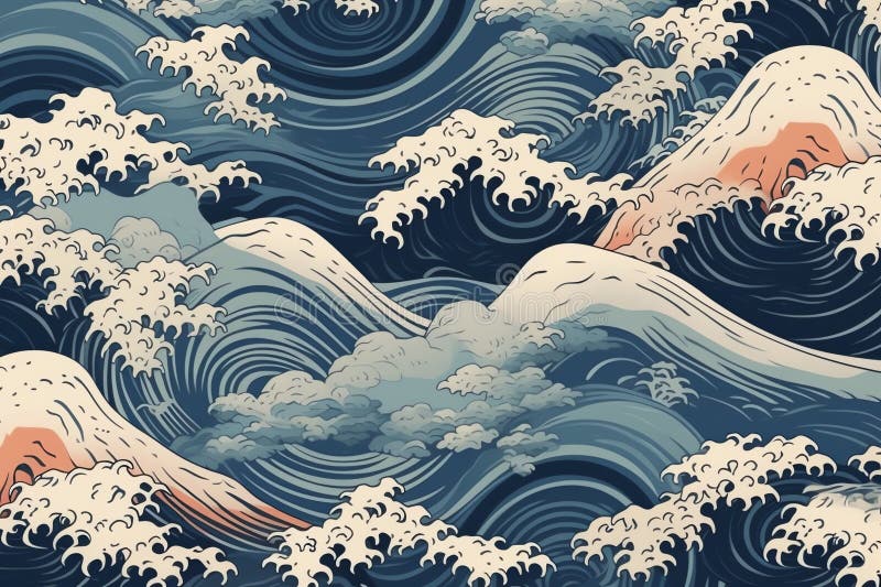Vintage Style Wave Sea Wave Pattern Ai Generated Stock Illustration ...