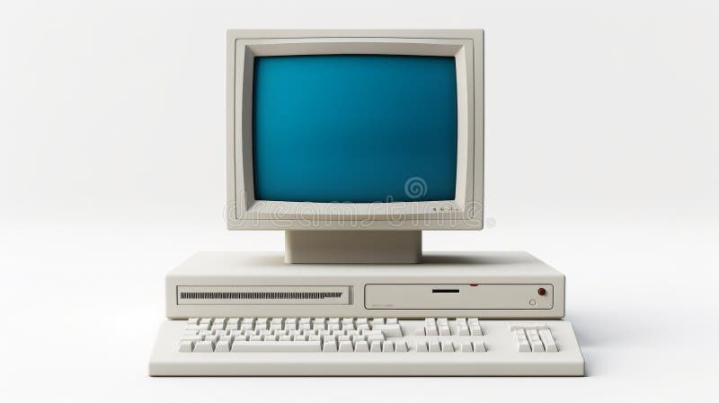 Vintage Style White Computer with Blue Screen - 3d Render Stock ...