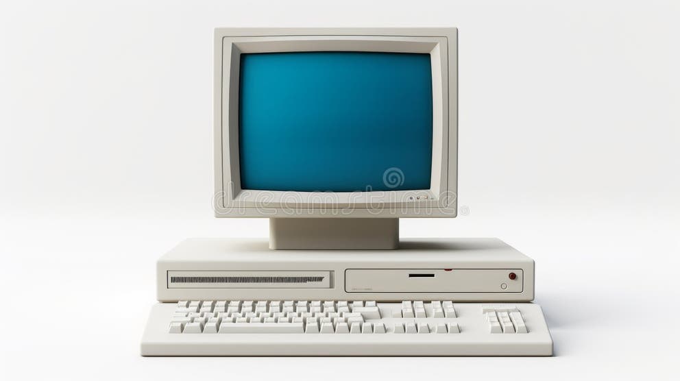 Vintage Style White Computer with Blue Screen - 3d Render Stock ...