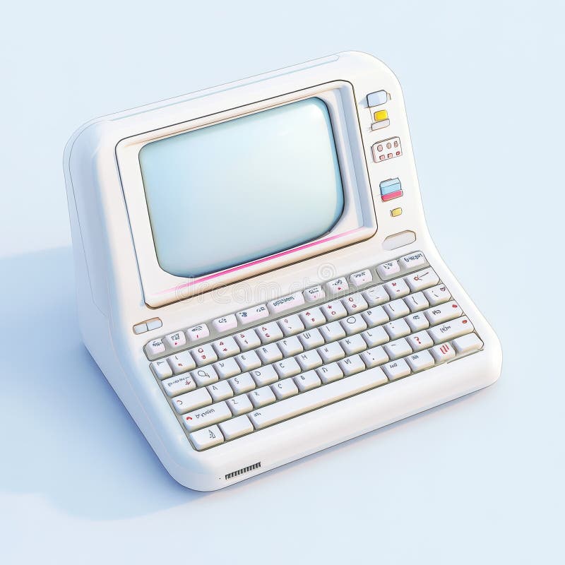 A Vintage-style White Computer with a Colorful Keyboard and a Blank ...