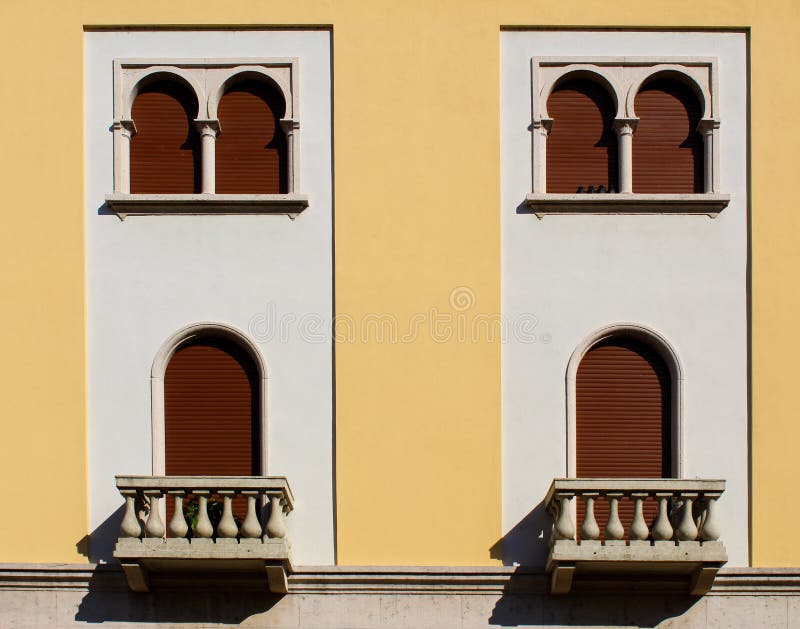 Vintage Style Windows on a Building Facade Stock Image - Image of ...