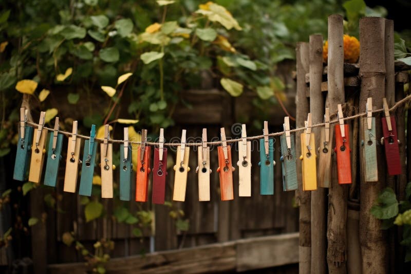 Vintage-style Wooden Clothespins on a Rustic Clothesline Stock ... Vintage-style Wooden Clothespins on a Rustic Clothesline Stock ...