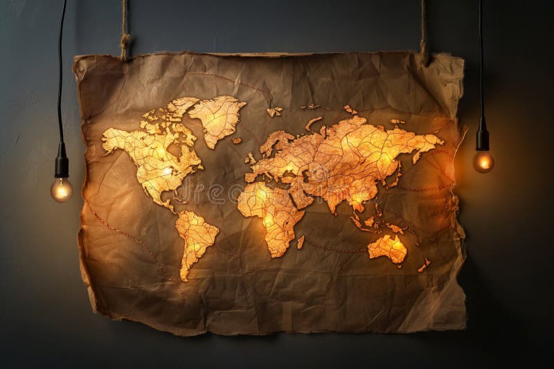 Vintage-style World Map on Aged Paper Stock Image - Image of geography ...
