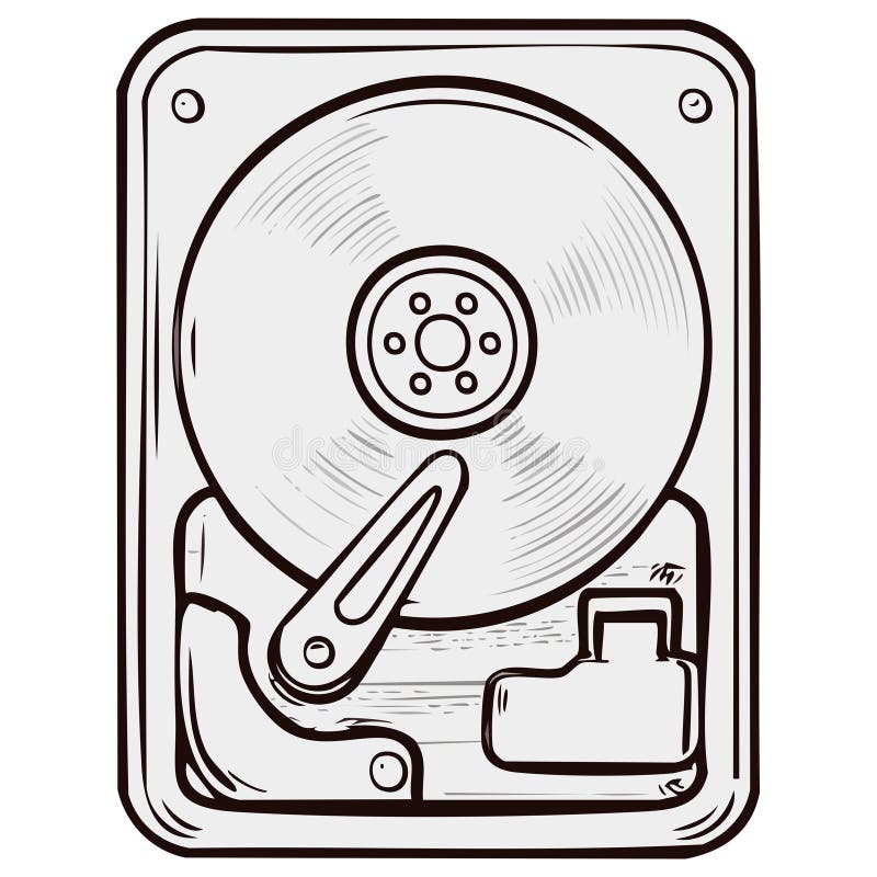 Vintage Styled Hard Disk Drive Illustration with Disk and Head ...