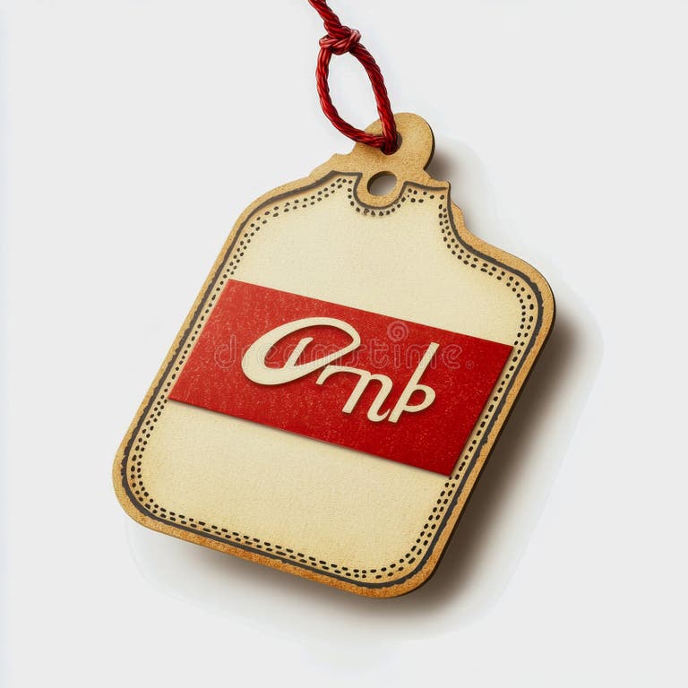 Vintage Styled Tag with Unique Design Elements and Red Accent Featuring ...