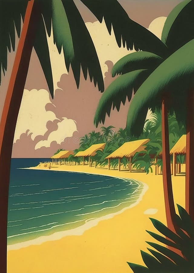 Vintage Styled Tropical Summer Beach Poster Design. Generative Ai Stock ...