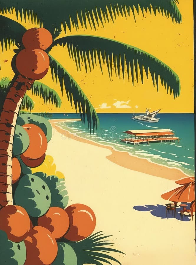 Vintage Styled Tropical Summer Beach Poster Design. Generative Ai Stock ...