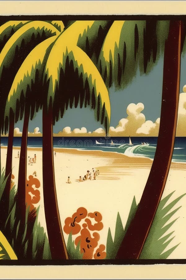 Vintage Styled Tropical Summer Beach Poster Design. Generative Ai Stock ...