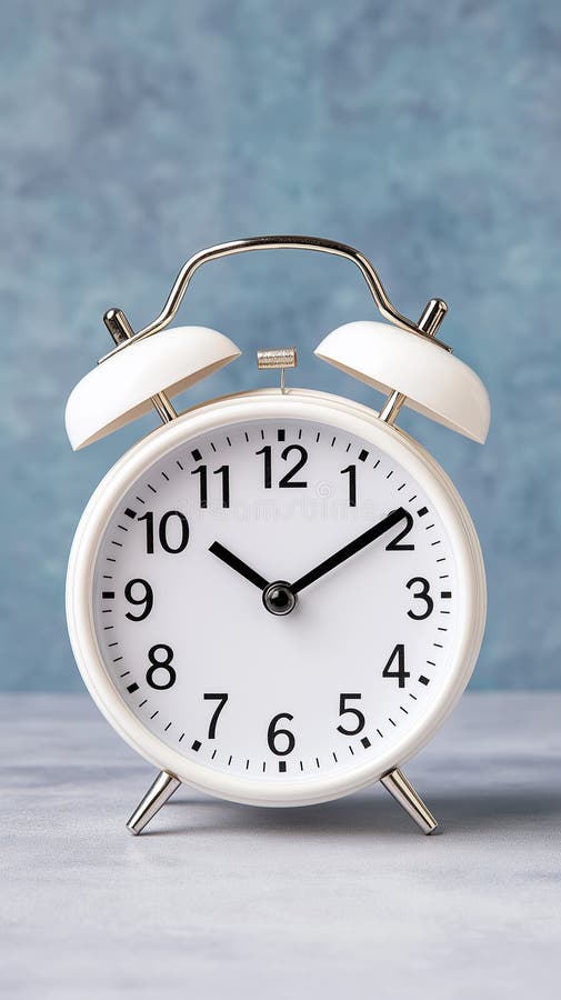 Classic White Alarm Clock Against a Blue Background Stock Illustration ...