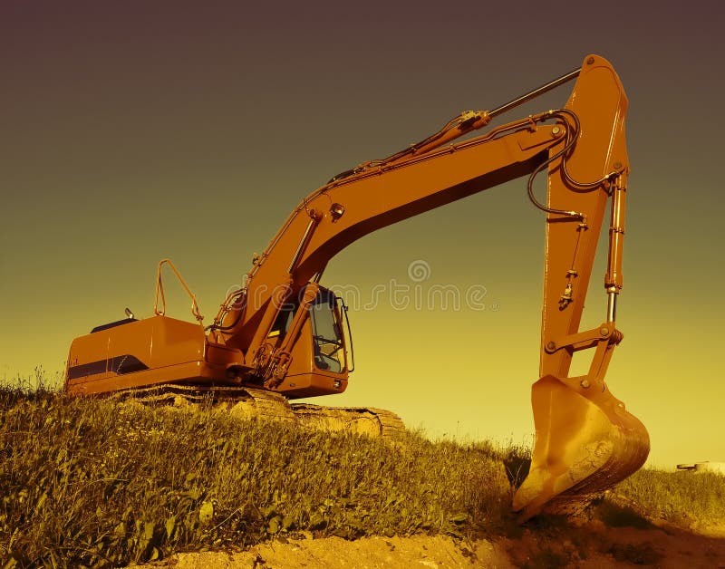 Orange Excavator on a Construction Site Stock Image - Image of rest ...