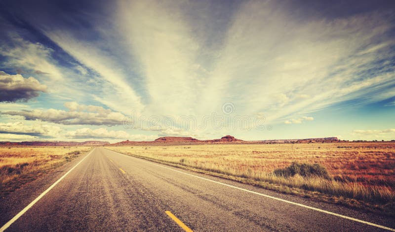 Vintage Stylized Country Road, Travel Concept Stock Image - Image of ...