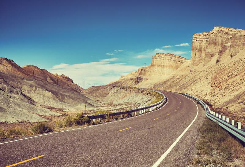 Vintage Stylized Empty Highway Travel Background Stock Photos - Free ...