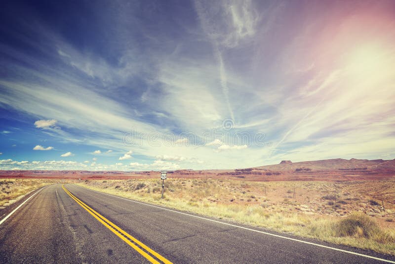 Vintage Stylized Endless Country Highway, USA Stock Photo - Image of ...