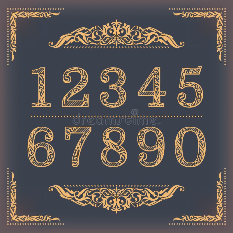 Vintage Stylized Numbers with Floral Elements Stock Vector ...