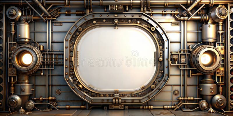 Vintage Submarine Window with Steampunk Brass Design Stock Illustration ...