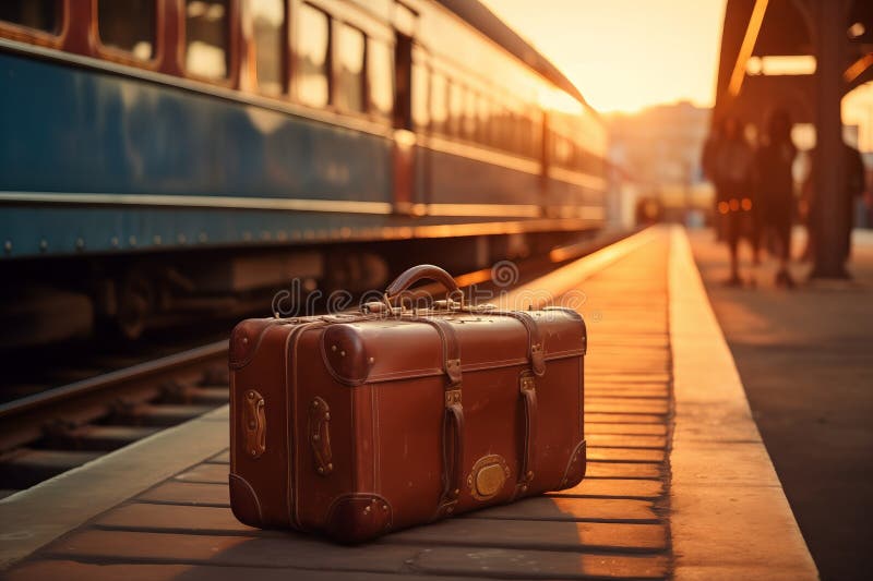 Vintage Suitcase on Station Platform Stock Image - Image of adventure ...