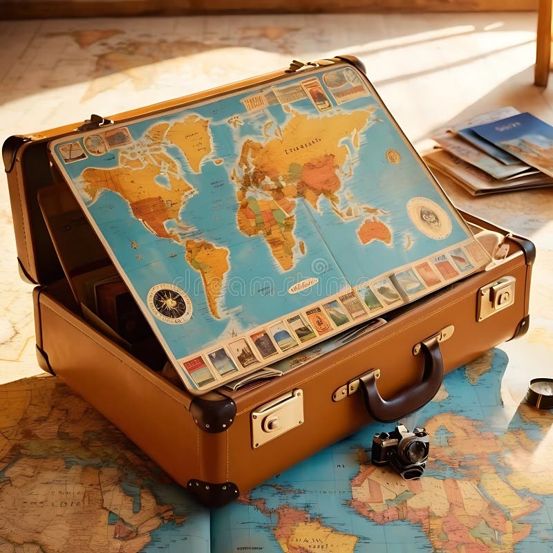 Vintage Suitcase with World Map : World Tourism Day Stock Illustration ...