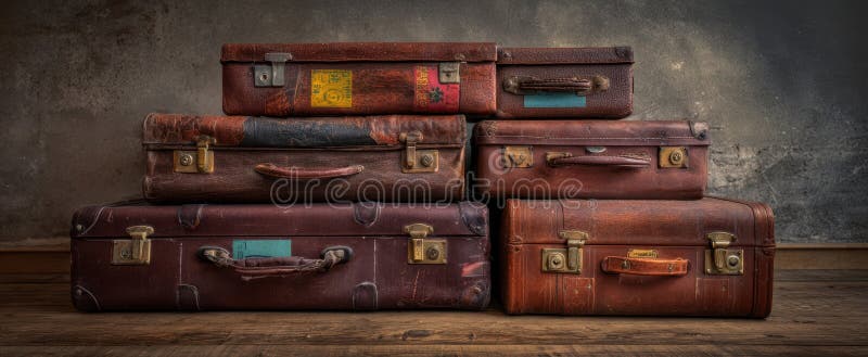 The Vintage Suitcases Stacked Artfully for a Nostalgic Travel Vibe. AI Generated Image Stock ...