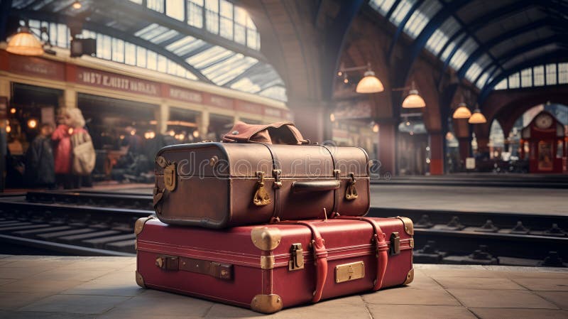 Vintage Suitcases at the Train Station, Vintage Travel Outlook Stock ... Vintage Suitcases at the Train Station, Vintage Travel Outlook Stock ...