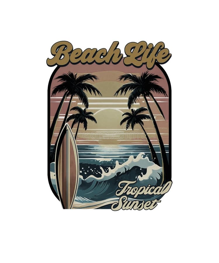 Vintage Summer Beach Sublimation. Beach Life Stock Illustration ...
