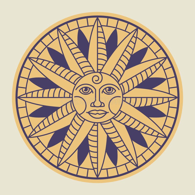 Vintage Sun Face Compass Rose Stock Vector - Illustration of ornate ...