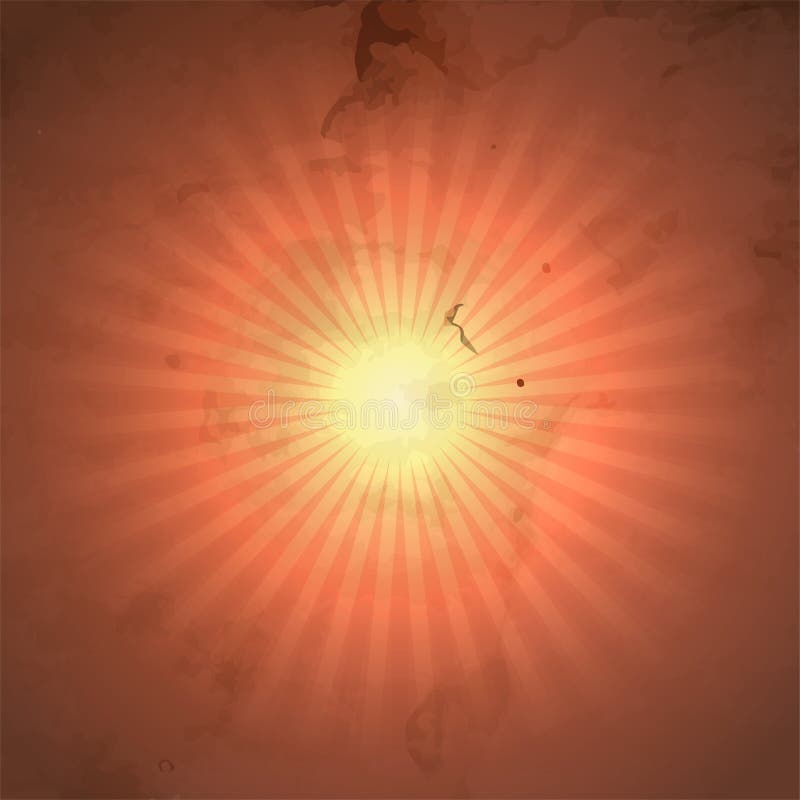 Vintage Sun Rays Illustration Template on Old Paper with Stains Texture ...