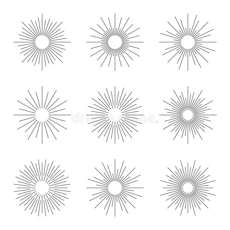 Vintage Sun Rays, Retro Sunburst. Set of Sun Rays in Linear Style Stock ...