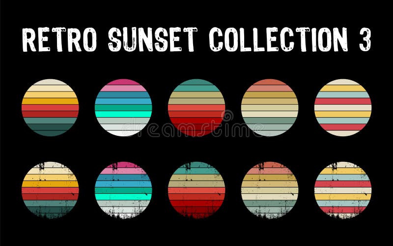 Vintage Sunset Collection in 70s 80s Style. Regular and Distressed ...