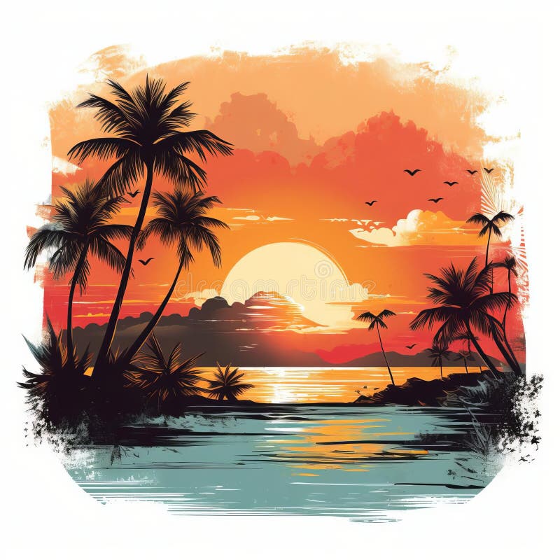 Vintage Sunset: Elegant Vector Graphics Stock Illustration ...