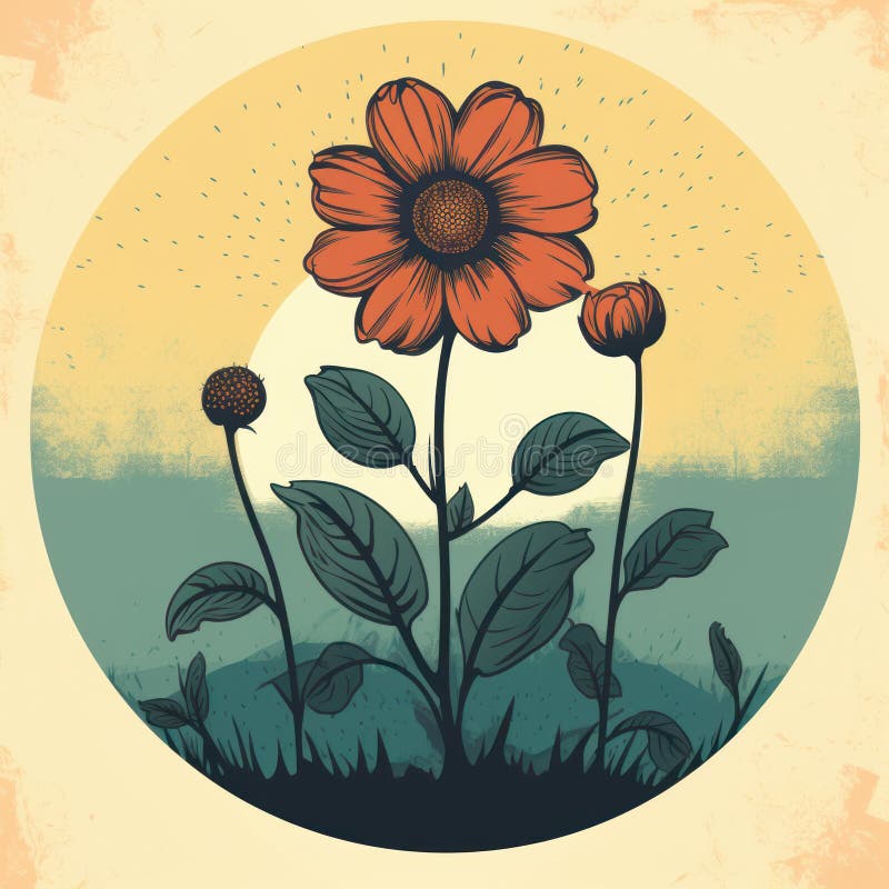 Vintage Sunset Flower Vector Graphics Stock Illustration - Illustration ...