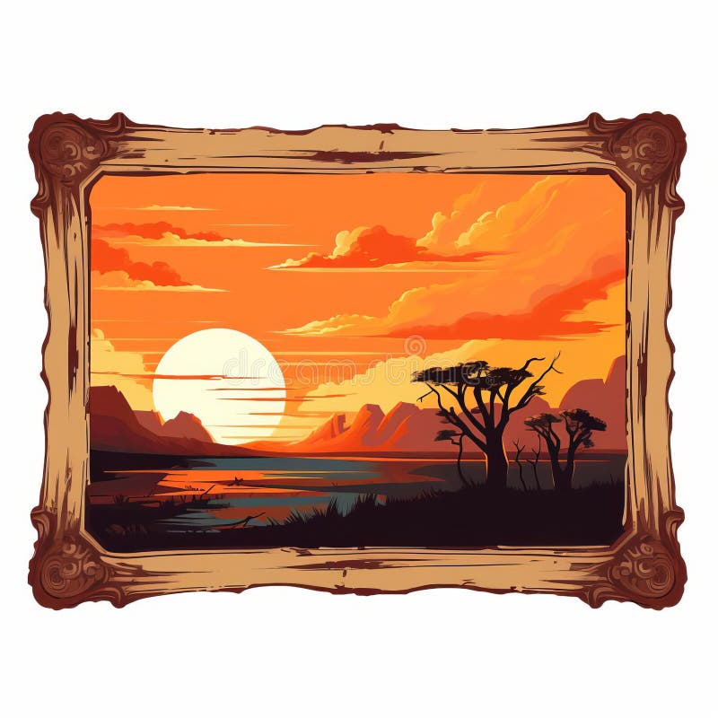 Vintage Sunset Picture Frame Design with Dell Vector Graphics Stock ...