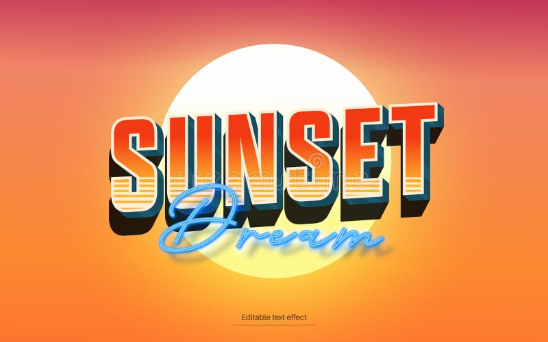 Vintage Sunset Text Effect for Illustrator Stock Vector - Illustration of alphabet, retro: 391592120