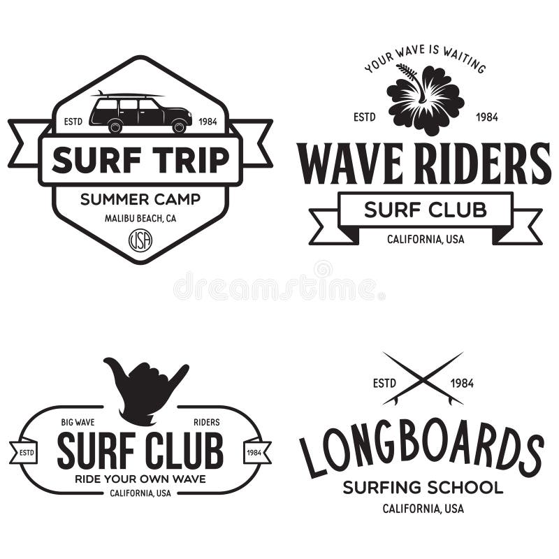 Vintage Surfing Emblems for Web Design or Print. Surfer Logo Templates ...