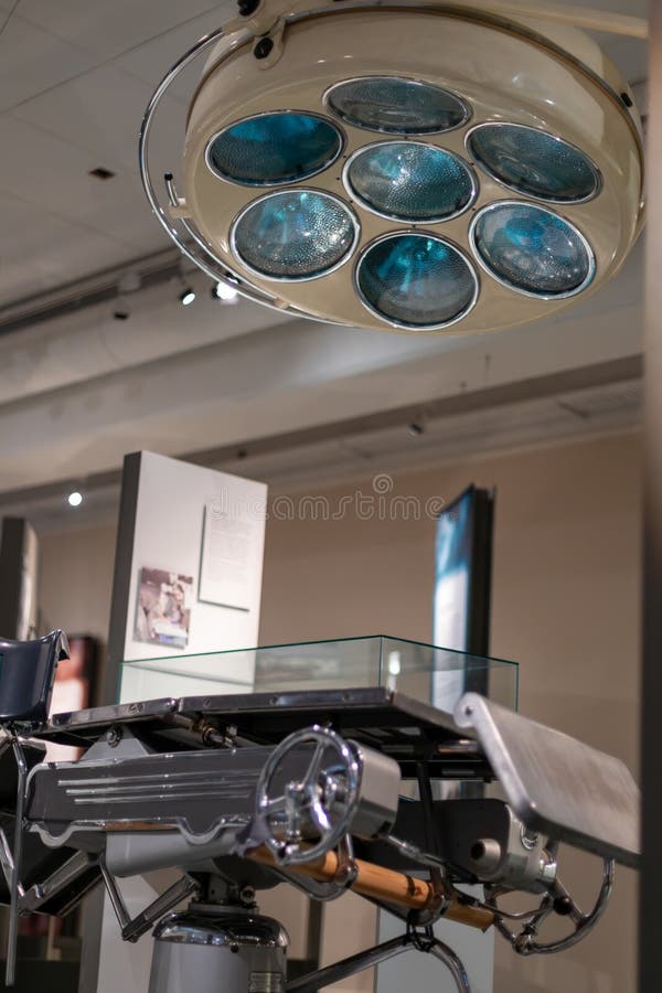 A Vintage Surgical Operating Room Setup Featuring a Classic Ceiling ...