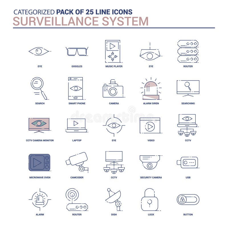 Vintage Surveillance Icon Set - 25 Flat Line Icon Set Stock Vector ...