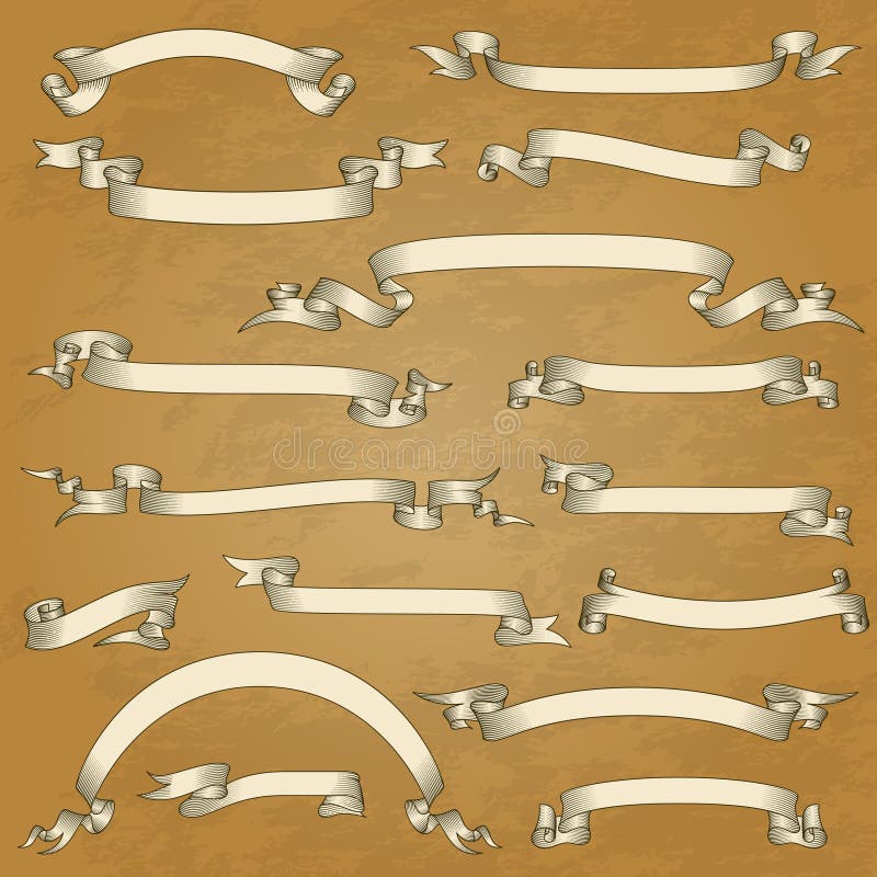 Vintage Swirl Ribbon Banner Set Stock Illustration - Illustration of ...