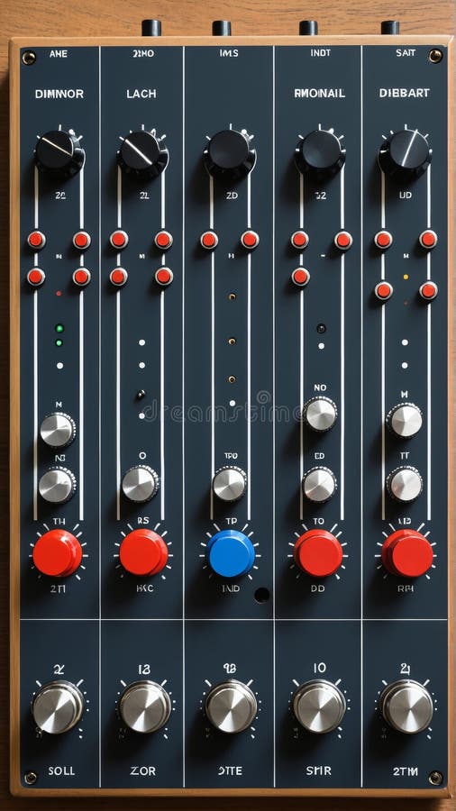 Vintage Synthesizer Control Panel with Knobs and Sliders for Electronic ...