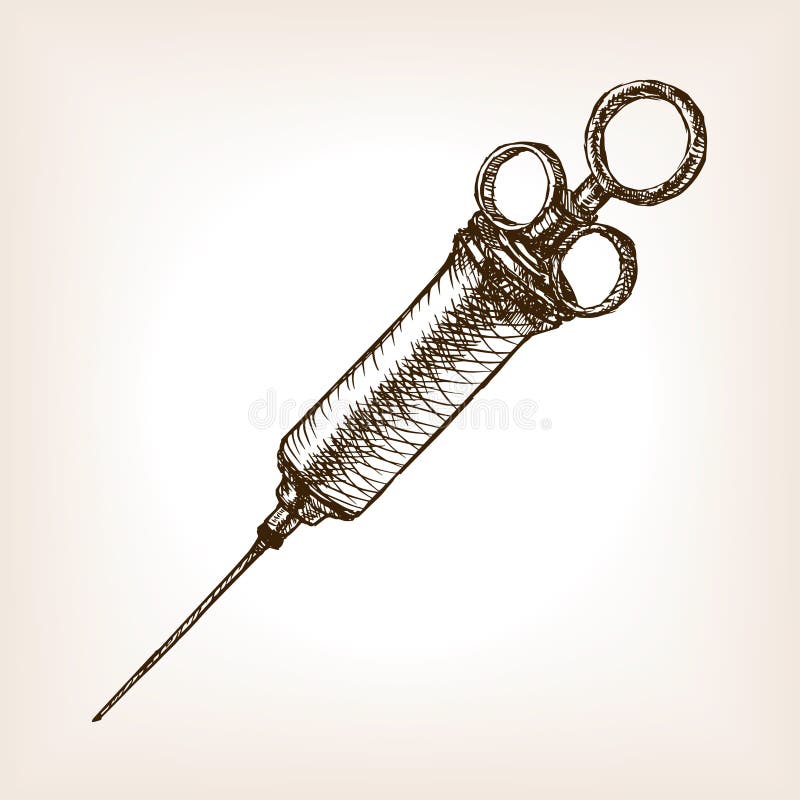 Vintage Syringe Sketch Vector Illustration Stock Vector - Illustration ...