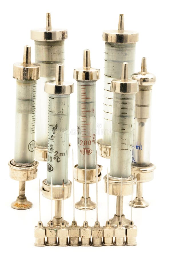 Vintage Syringes and Needles on White Background Stock Photo - Image of ...
