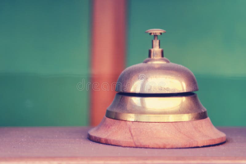 Vintage Table Bell Made of Yellow Metal, Close Up Stock Image - Image ...