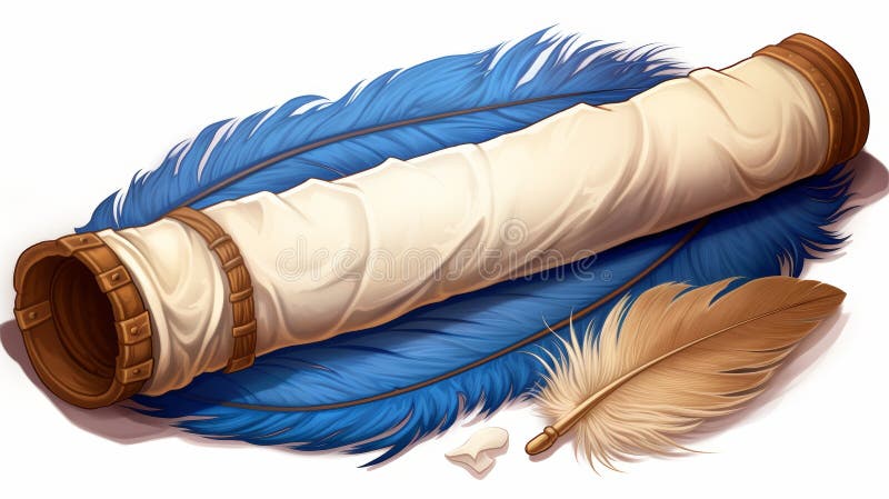 Vintage Table with Empty Parchment Scroll and Quill Feather, Flat Style ...