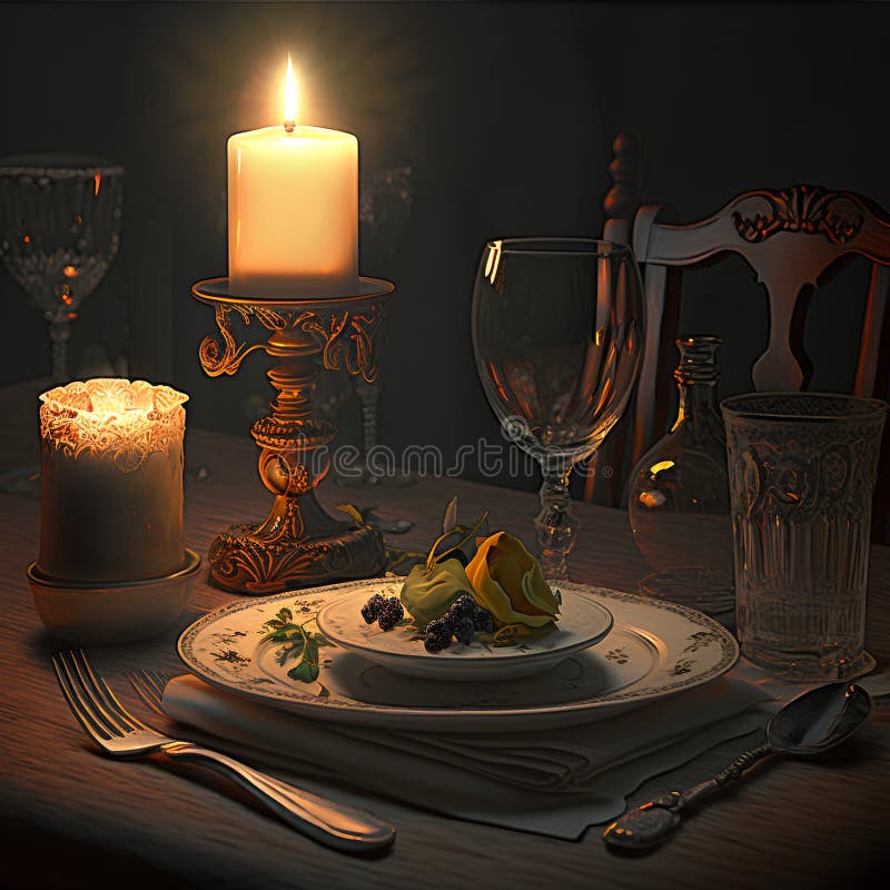 Vintage Table Setting with Candles and Wine Glasses. 3d Render Stock ...