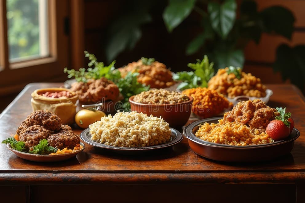 Vintage Table Tiffin Display Stock Illustration - Illustration of fine ...