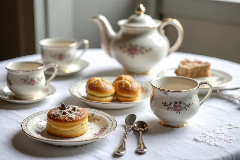 Vintage Tableware and Classic Afternoon Tea Setup Stock Illustration ...