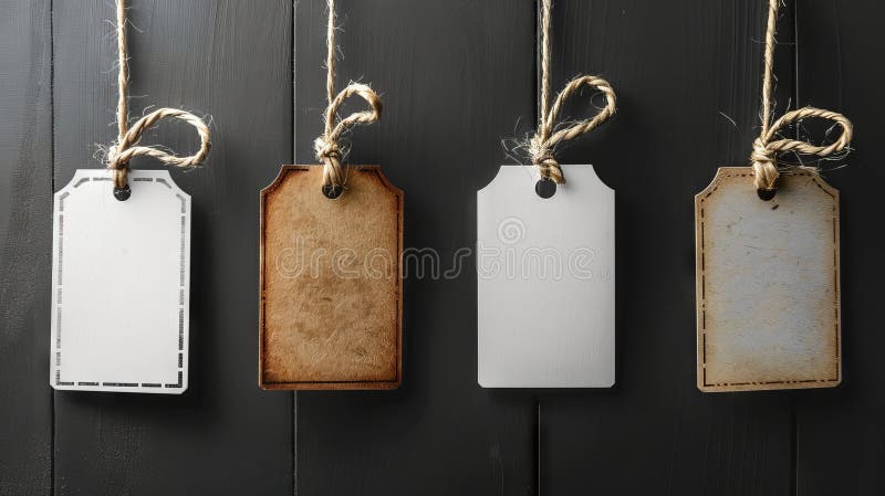 Vintage Tags Hanging on Rope Stock Photo - Image of tags, vintage ...