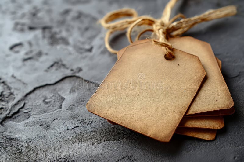 Vintage Tags Tied with String on a Dark Stone Surface Stock Image ...