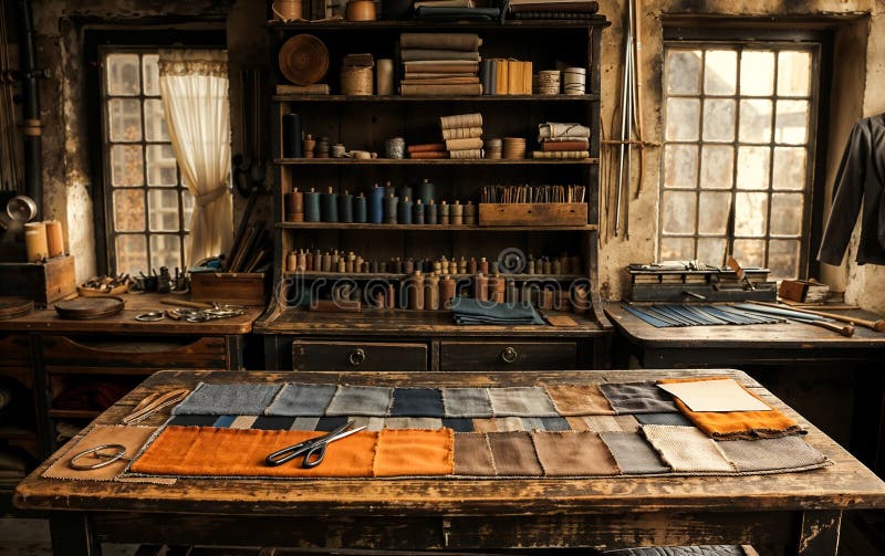 Vintage Tailor Shop with Fabric Samples Prepared on a Table for a New ...