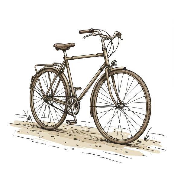Vintage Tan Bicycle Illustration on Sandy Path Stock Illustration ...