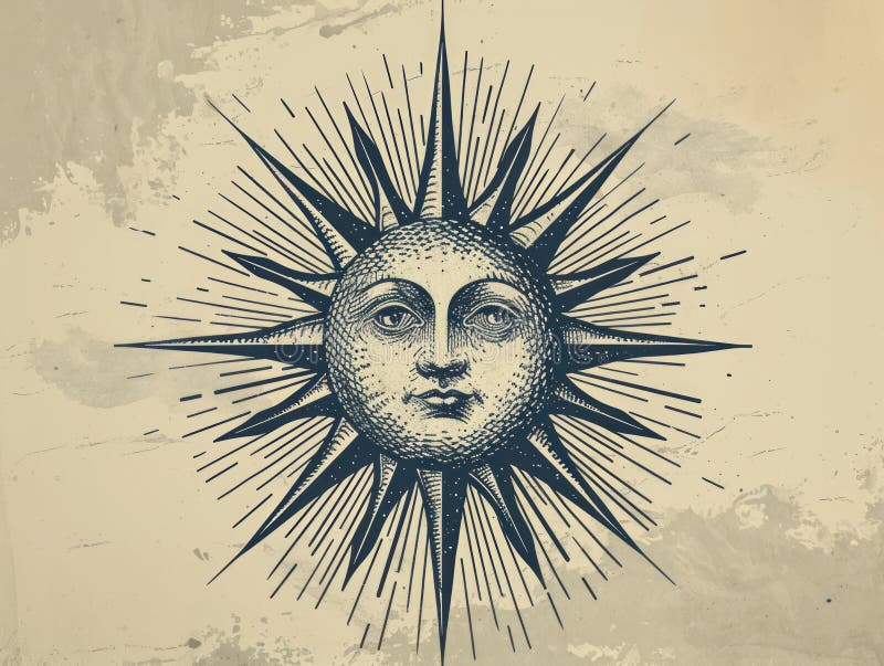 Vintage Tattoo Style Image of a Sun with a Lot of Rays Generative AI ...