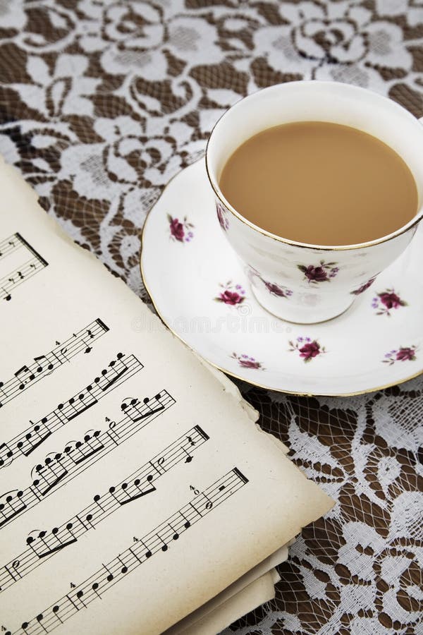 Vintage Tea Cup,saucer and Musical Sheets Stock Image - Image of music ...
